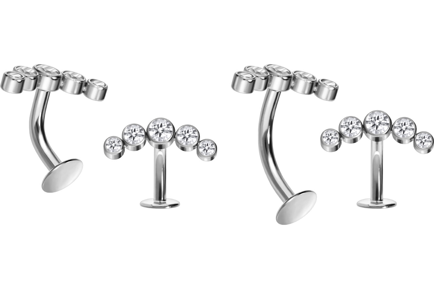 Titanium belly button labret curved with push fit 5 CRYSTALS | PIERCINGLINE